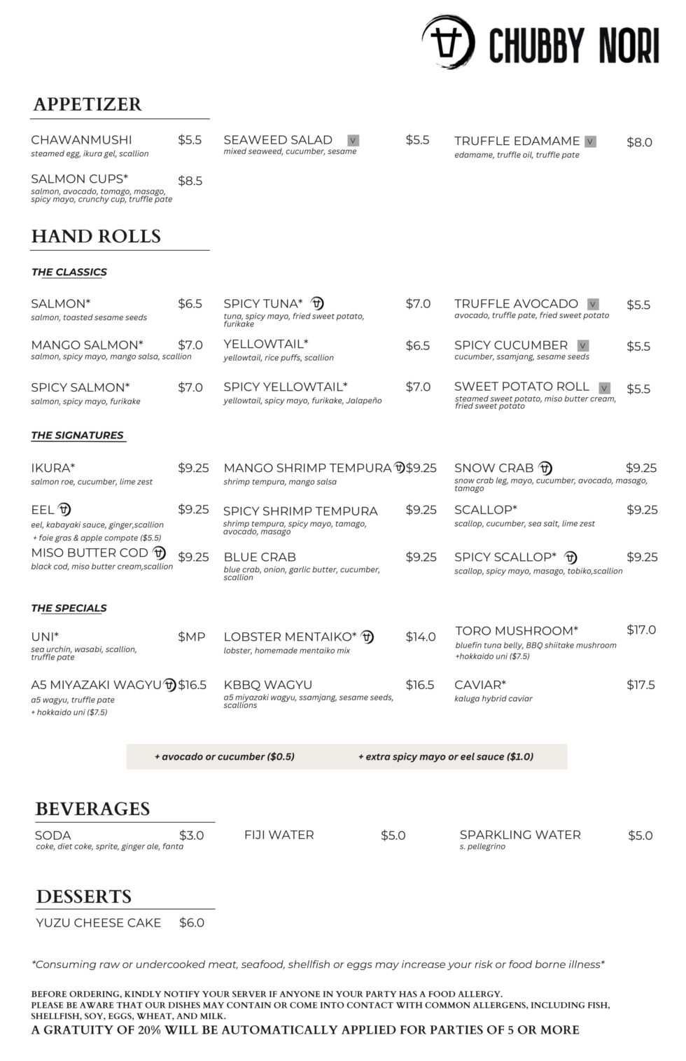 Menu - Chubby Nori