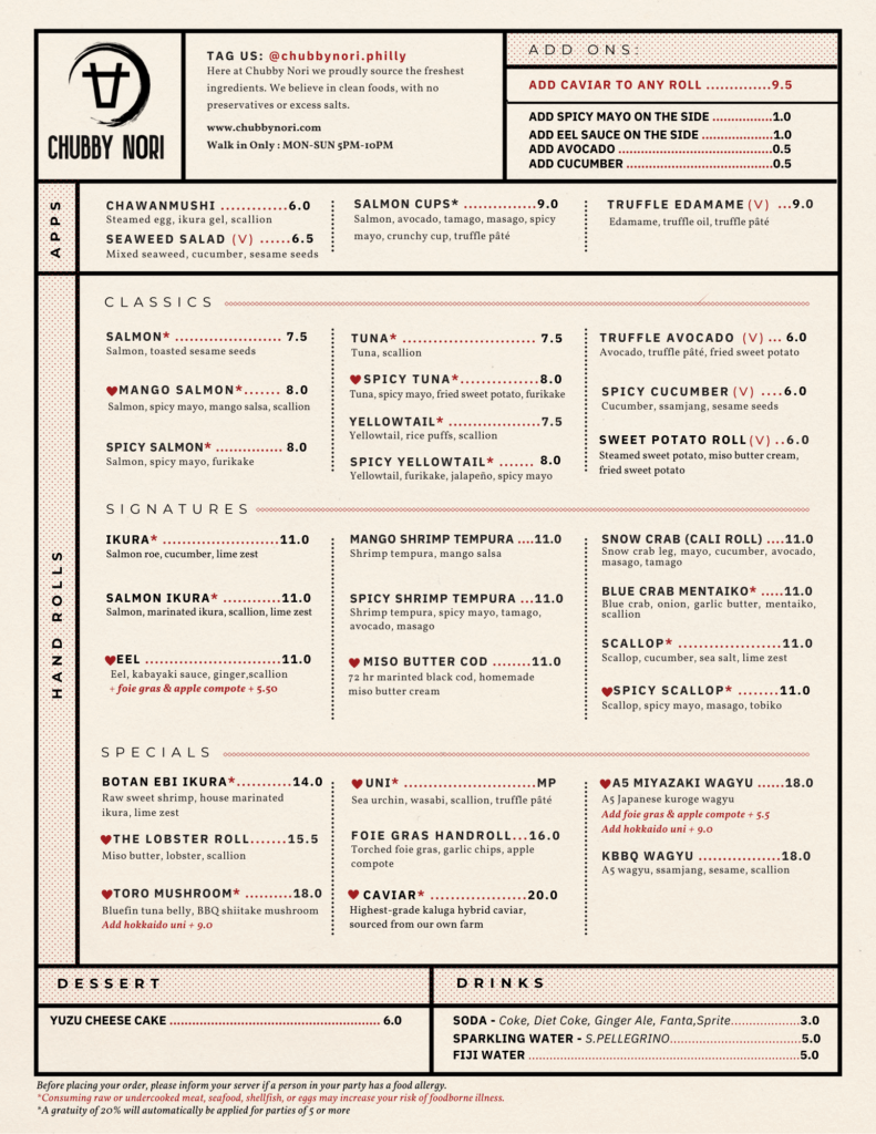 Menu - Chubby Nori